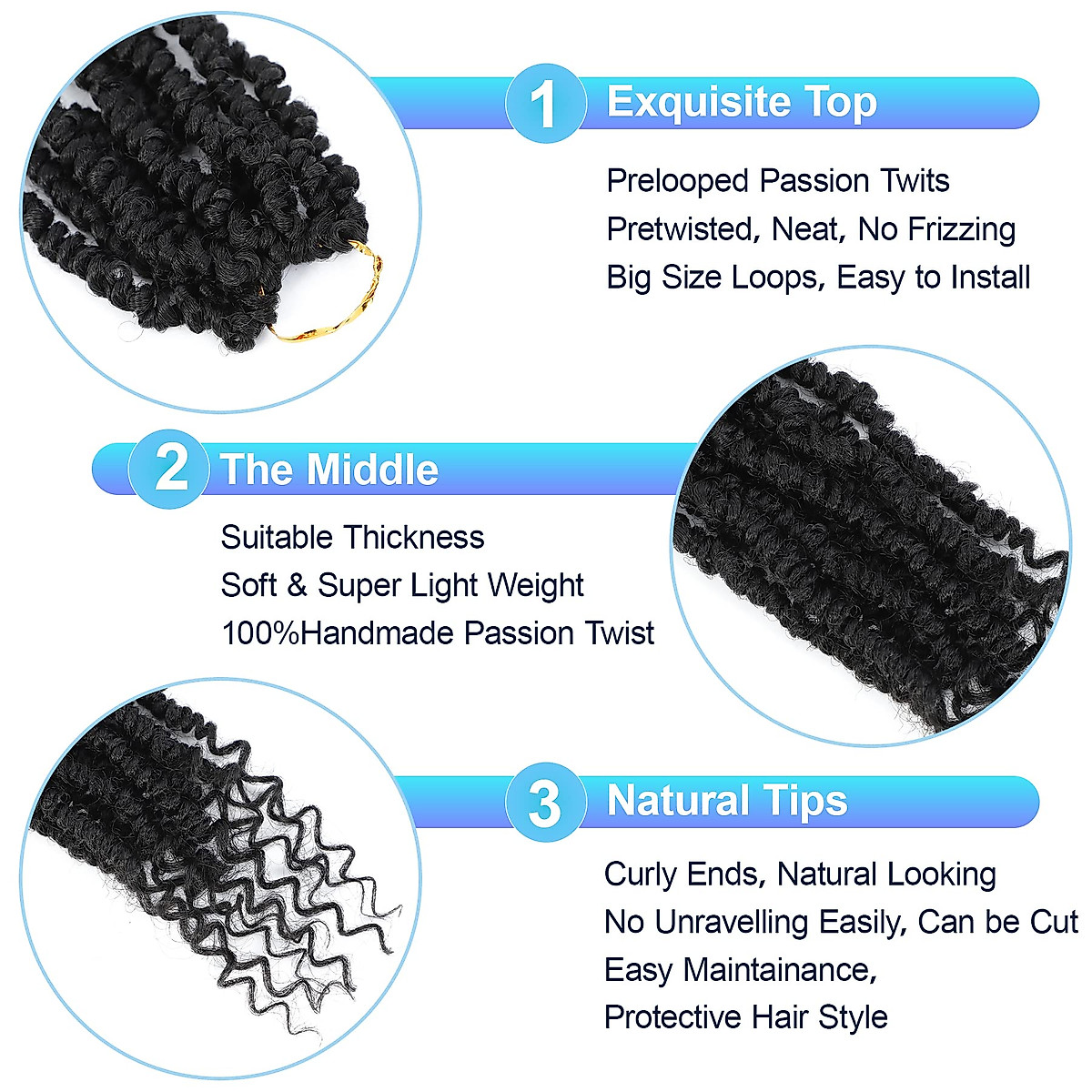Passion Twist Crochet Hair,12 Inch 9 Packs Pretwisted Passion Twist Hair, Soft Pre Looped And Pre twist Crochet Hair For Women，Short Black Curly Crochet Braids(12",1B#)