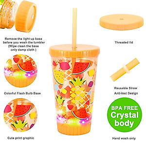 GILANO 16oz Kids Tumbler Water Drinking Bottle with LED Light Up - BPA Free, Straw Lid Cup, Reusable, Lightweight, Spill-Proof Water Bottle with Cute Design for Girls & Boys (Mermaid)