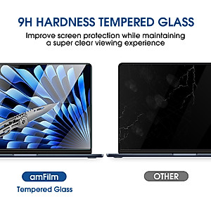 amFilm Designed for MacBook Air 15-Inch (M3 Chip/M2 Chip, 2023-2024 Released) Tempered Glass Screen Protector [Zero Bubbles][9H Hardness][ Anti-Scratch][ Anti-Fingerprint], 1 Pack