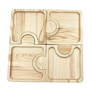 Wooden Tray For Food And Decor, Creative, Display And Fun, Splicing Puzzle Plate, Fruit, Dessert Plate, Nut, Snack Plate Set of 4