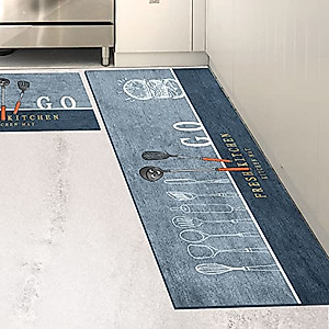 LYGLIGH Kitchen Rug & Mat Anti-Slip Washable 2-Piece Set, 1 Second Absorbent & Leak-Resistant, Sink Grey Long Kitchen Running Rug Comfort Standing Mat 47x20 / 30X20