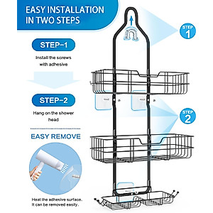 Turfson Hanging Shower Caddy Over Shower Head,Height Adjustable Shower Organizer Hanger Storage Rack Shelf For Inside Rustproof Bathroom Wall Basket With Soap Shampoo Holder Organization Black