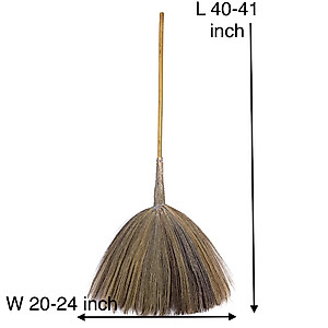 SKENNOVA - Set of Loincloth Fabric Broom Bag & Thai Traditional Grass Broom Vintage Style with Bamboo Brown Handle & Hand Grip with Wire Length 40-41-inch x Width 20-24-inch