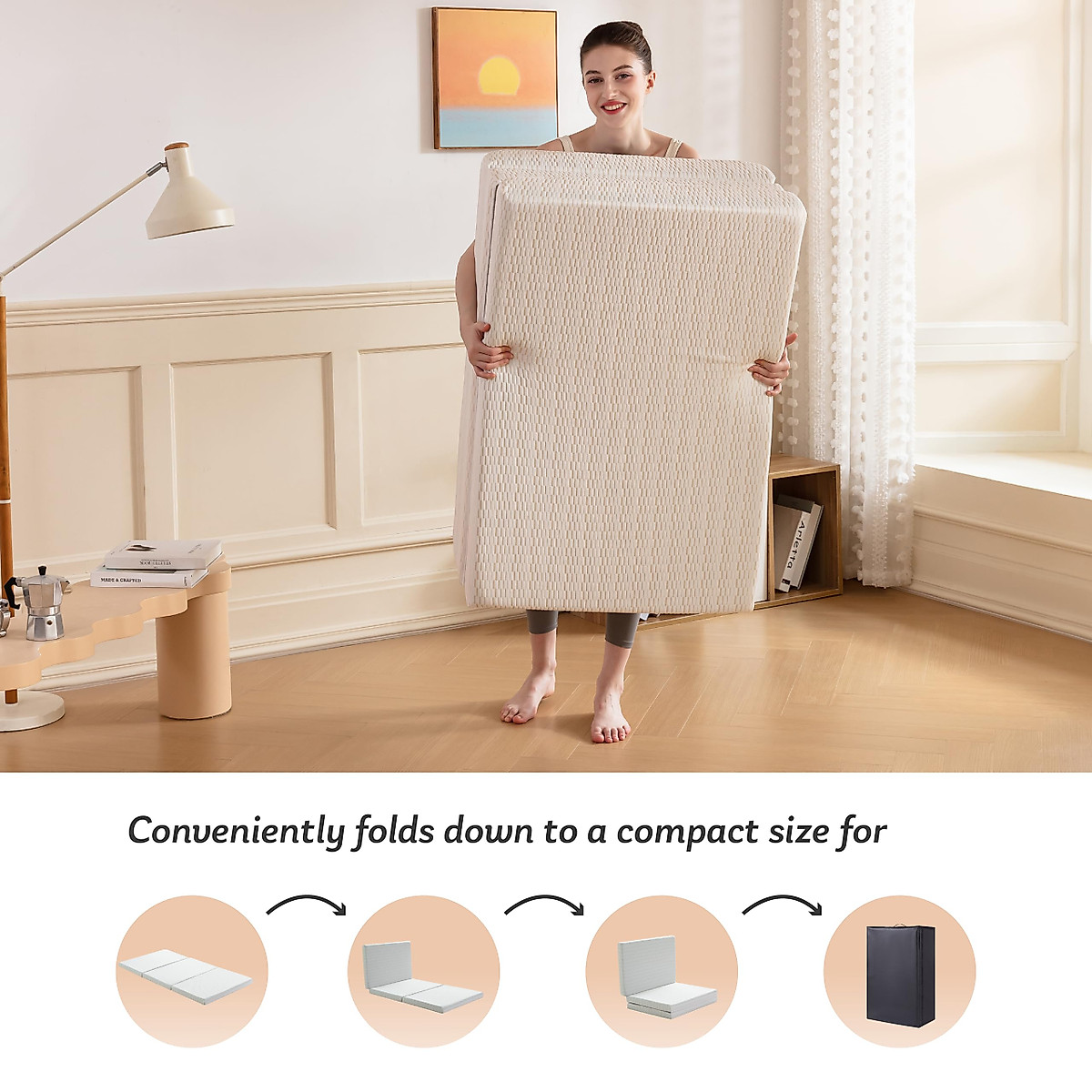 MLILY Folding Mattress, 4 inch King Tri-fold Memory Foam Mattress, Foldable Mattress with Storage Bag and Washable Cover, Travel and Guest Mat, 80"×76", White