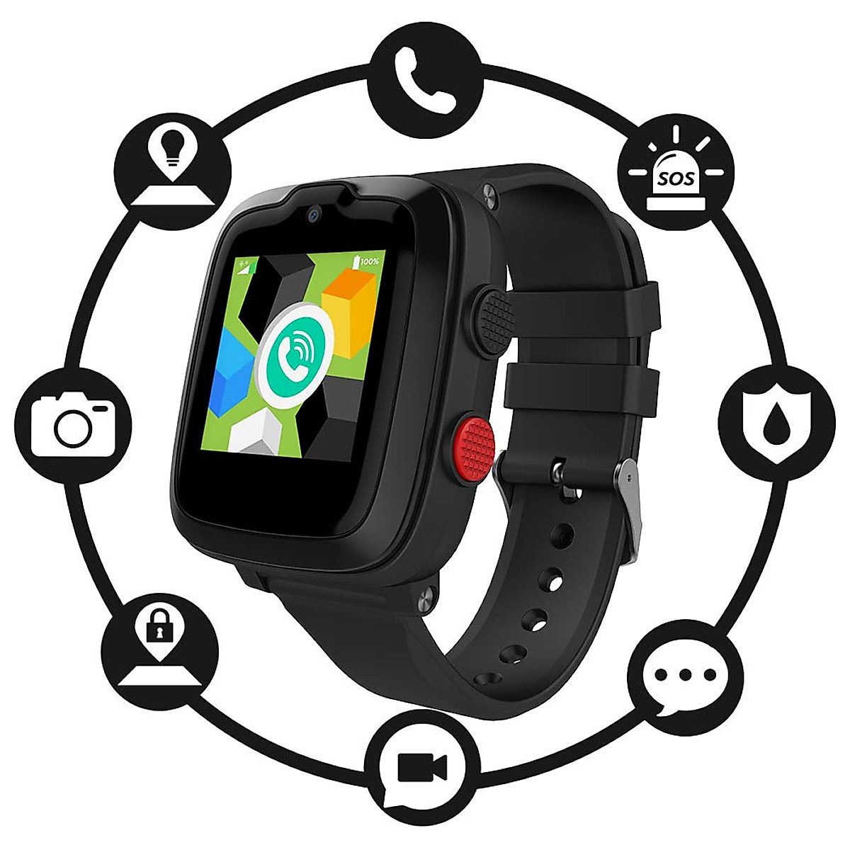 Emojikidz Kids Smartwatch with SIM Card - Ages 4-12 Years for Boys & Girls - GPS Tracking Locator SOS Alarm Remote Monitoring 2-Way Face to Face Call Voice & Video Camera Worldwide Coverage - Black