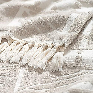 Hofdeco Modern Boho Decorative Throw Blanket with Fringe for Couch Sofa, Cozy Woven Knit, Khaki Boho Tribe Geo, 55"x60"