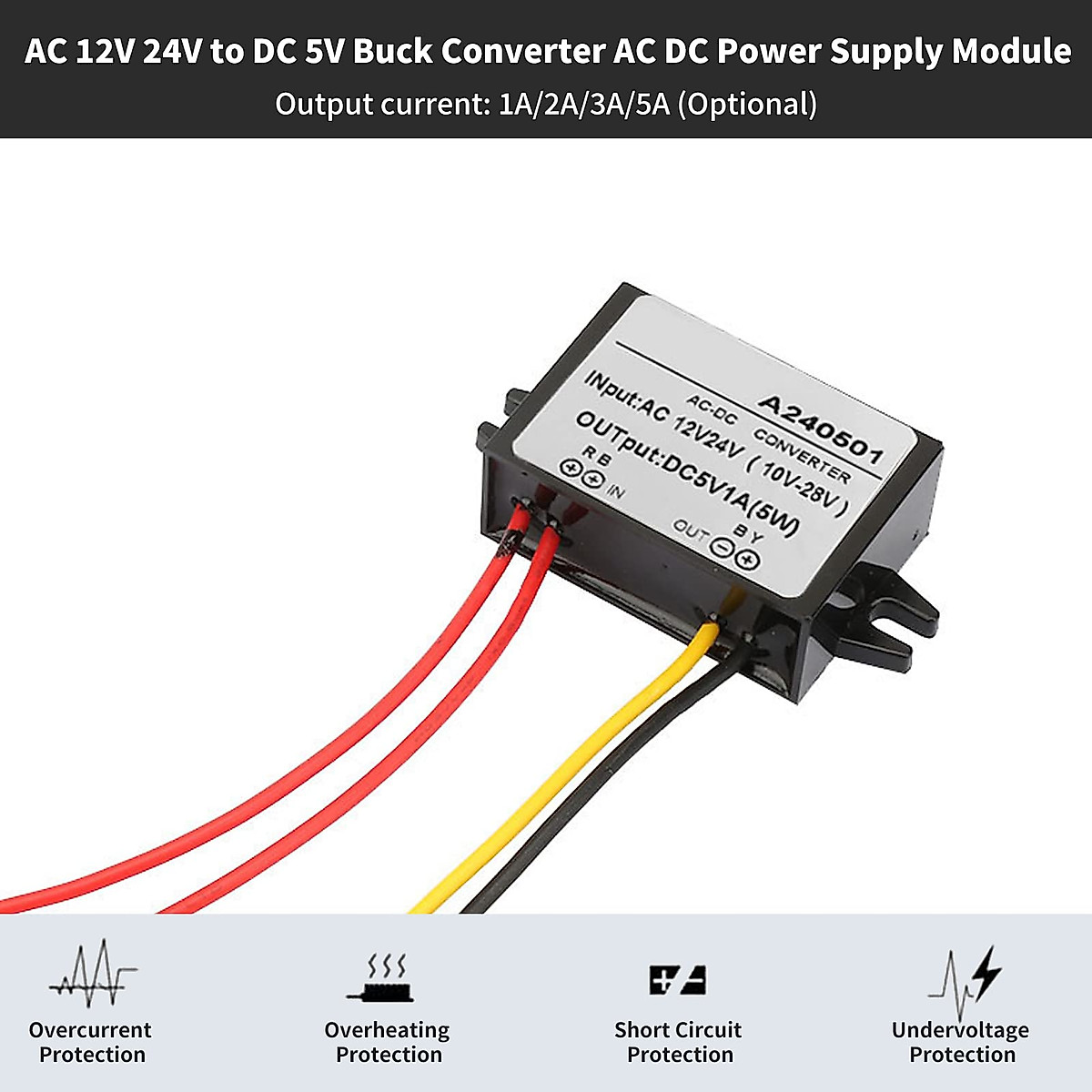 Waterproof Voltage Power AC 12V 24V to 5V DC Buck Converter Voltage Regulator Power Module for Car Step Down Converter (1A)