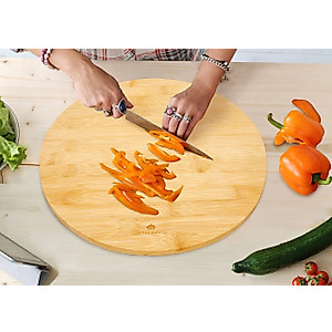 RoyalHouse Natural Bamboo Round Cutting Board for Kitchen, Chopping Boards for Meat & Vegetables, Cheese and Charcuterie Board, Serving Tray, 11.8" Round 0.6" Thick