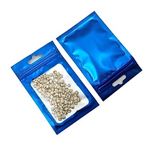 FERENLI 100Pcs Matte Mylar Bags for Zip Flat Foil Lock Food Storage Bag Plastic Window Coffee Bean Candy Package Pouch Zipper Lock with Euro Hang Hole (7.5x12cm (3x4.7 inch), Blue)