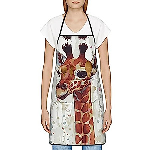 OUSIKA Giraffe Apron With Pockets Waterproof Kitchen Cooking Chef Aprons Bib For Baking Gardening Bbq