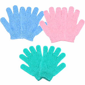 3 Pairs Exfoliating Gloves,Double Sided Exfoliating Glove,Exfoliating Body Scrub,Body Scrubber Shower Gloves,Bath Exfoliating Glove for Shower,Spa,Massage and Body Scrubs,Dead Skin Cell Remover