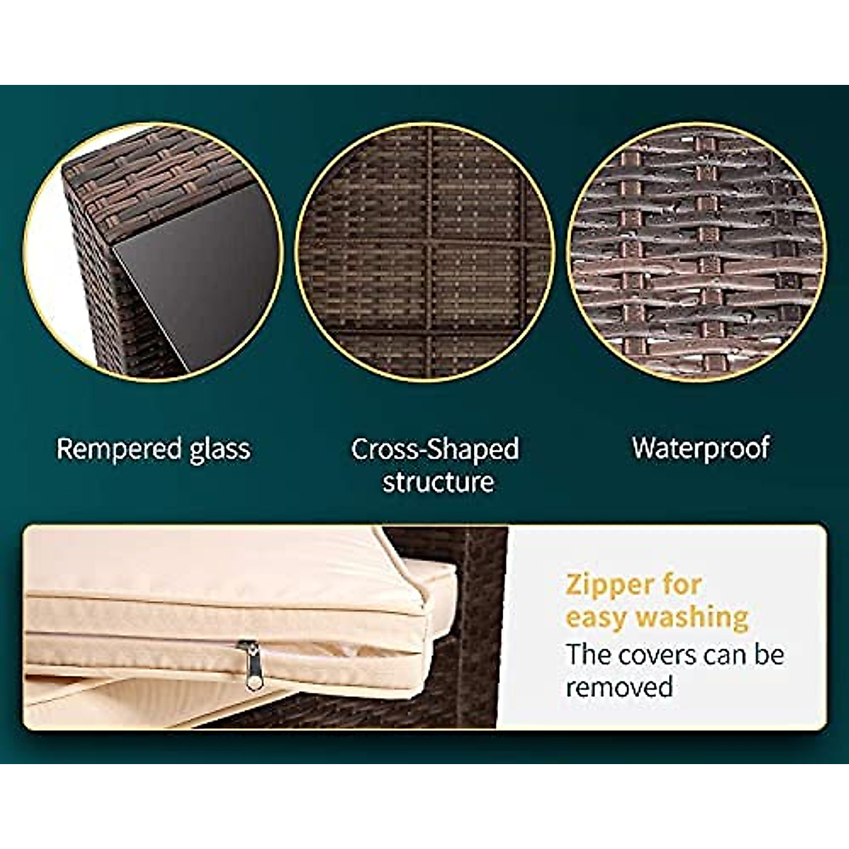 FDW 4 Pieces Patio Sectional Sofa Rattan Chair Outdoor Backyard Porch Poolside Balcony Garden Furniture with Coffee Table, Brown