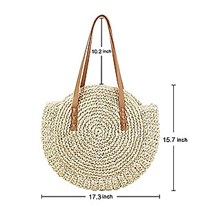CHIC DIARY Womens Hand-woven Straw Shoulder Bag Large Summer Beach Leather Handles Handbag Tote with Zipper (#02-Beige)