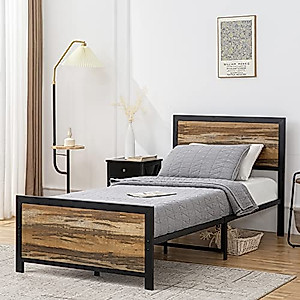 GAZHOME Twin XL Bed Frame with Wooden Headboard/No Box Spring Needed Heavy Duty Metal Platform / 9 Stable Leg/Noise Free/Easy Assembly