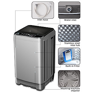 25 lbs Portable Washer Drain Pump, 10 Programs & 8 Water Levels, KRIB BLING Full Automatic Washing Machine with LED Display, Ideal for Camping, Apartment, Dorm, Dark Grey