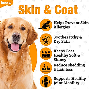 Salmon Oil for Dogs Skin and Coat by Larry | Dog Supplements for Itchy Skin & Allergy Relief | Omega 3, 4, DHA, & EPA for Skin, Coat, Bone, & Joint Health | for All Breeds & Sizes, (120 Soft Chews)