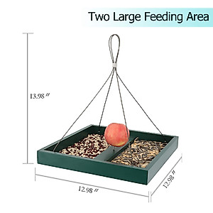 Solution4Patio Homes Garden Platform Bird Feeder for Outside, Large Hanging Mesh Tray Chipmunks/Squirrel Feeder, Maximum Bird Viewing, Large Capacity, Easy to Clean & Refill, B116A00