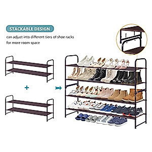 AOODA Long 2 Tier Shoe Rack for Closet Wide Low Shoe Shelf, 2 Tier Long Metal Shoe Rack for Closet, 2 Item Bundle