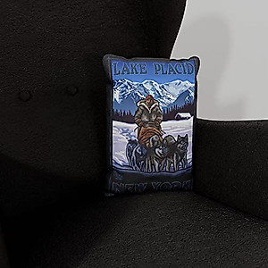 Lake Placid New York Sled Dogs Canvas Throw Pillow for Couch or Sofa at Home & Office from Travel Artwork by Artist Paul A. Lanquist 13" x 19".