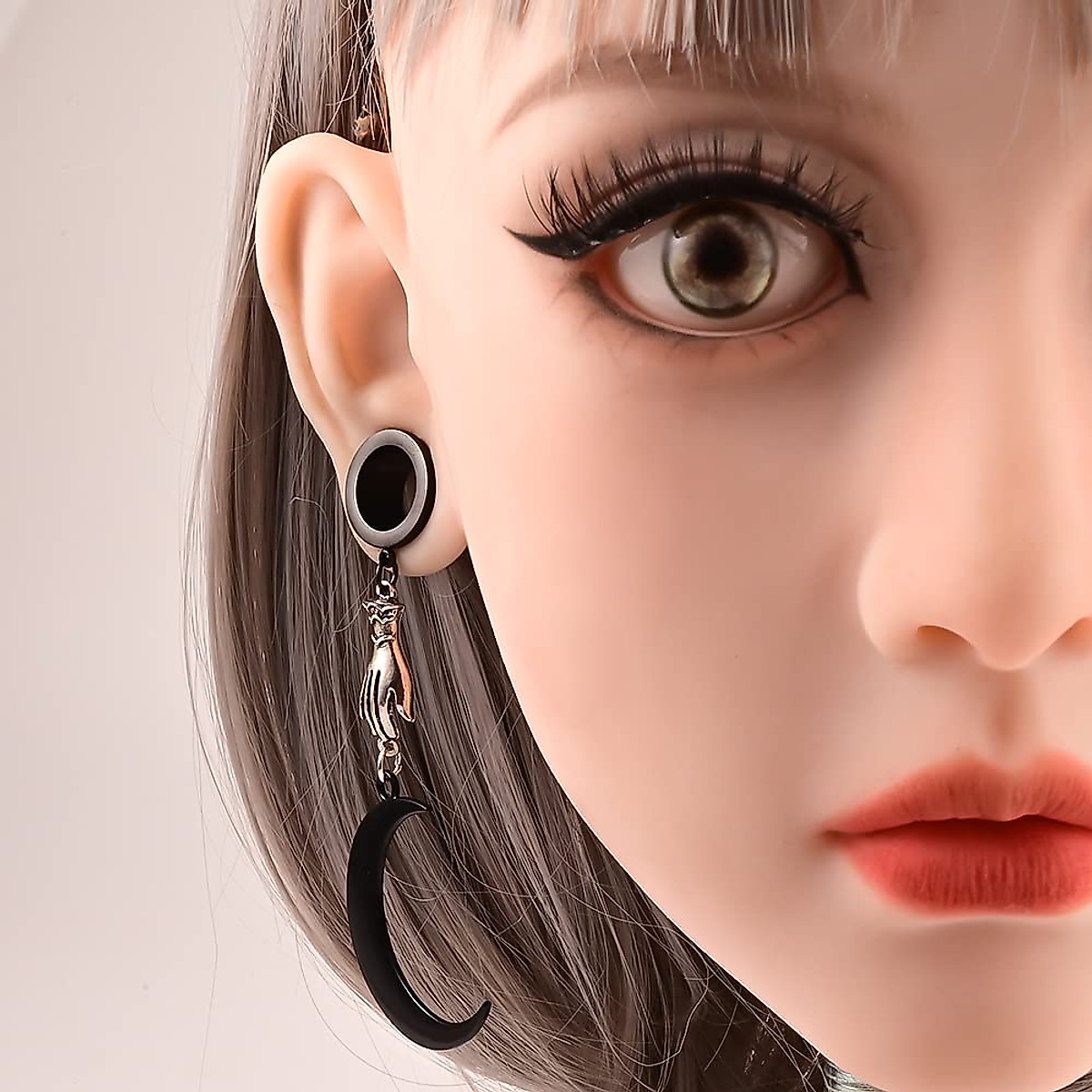 Atomhole 2PCS Ear Gauges Fashion Moon Dangle Ear Plugs Tunnels Hypoallergenic Stainless Steel 0g 2g Ear hangers Expander Stretchers Piercing Body Jewelry