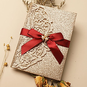 25Pcs Wedding Invitations with Envelopes and RSVP Cards Trifold Glitter Laser Cut Invitation Pocket Blank Invitations with Envelopes Rsvp Card for Wedding Quinceanera Bridal Baby Shower 15 años Custom