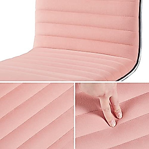 Yaheetech 2PCS Low Back Velvet Chairs Swivel Armless Desk Chair Ribbed Task Chair w/Lumbar Support, Wheels Apricot Pink