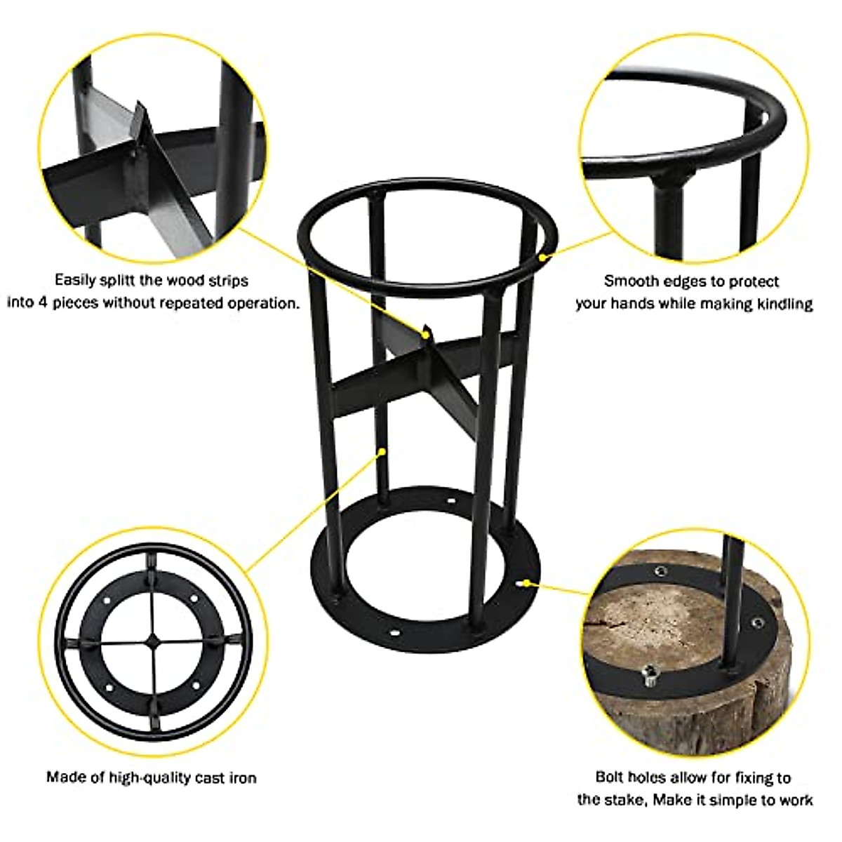 PIRIPARA Firewood Splitter Kindling Wood Splitting, Manual Log Wood Splitting Tool, 4 Parts at One Time Wood Splitter Cutter for 8.7" Diameter Wood