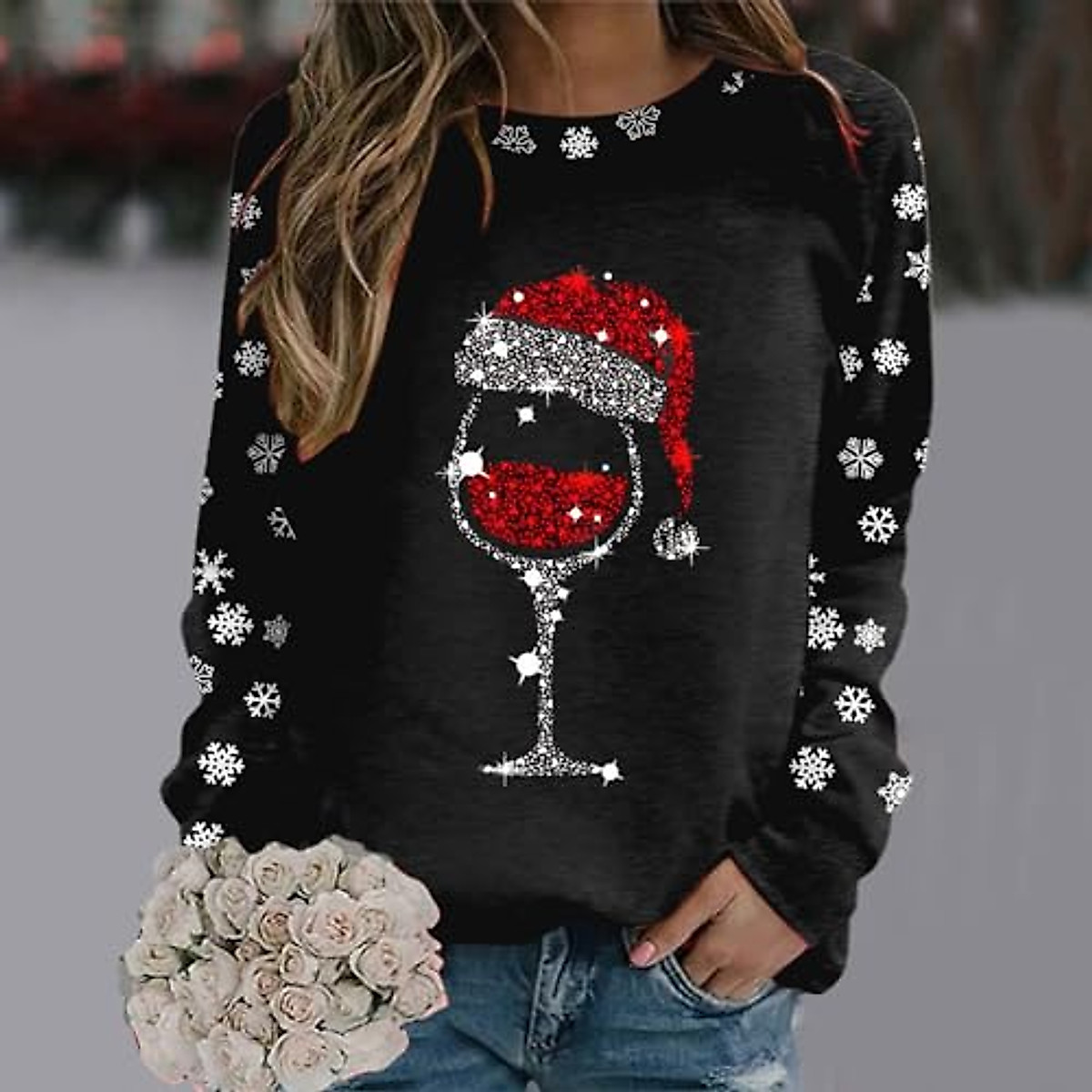Christmas Shirts for Women Workout Clothes for Women Tops Blouse Raglan Baseball Raglan Fleece Solid Basic Fall Tops 2023 Fashion Loose fit Black Cropped Hoodie Sweatpants Women Shirt Pullover tee