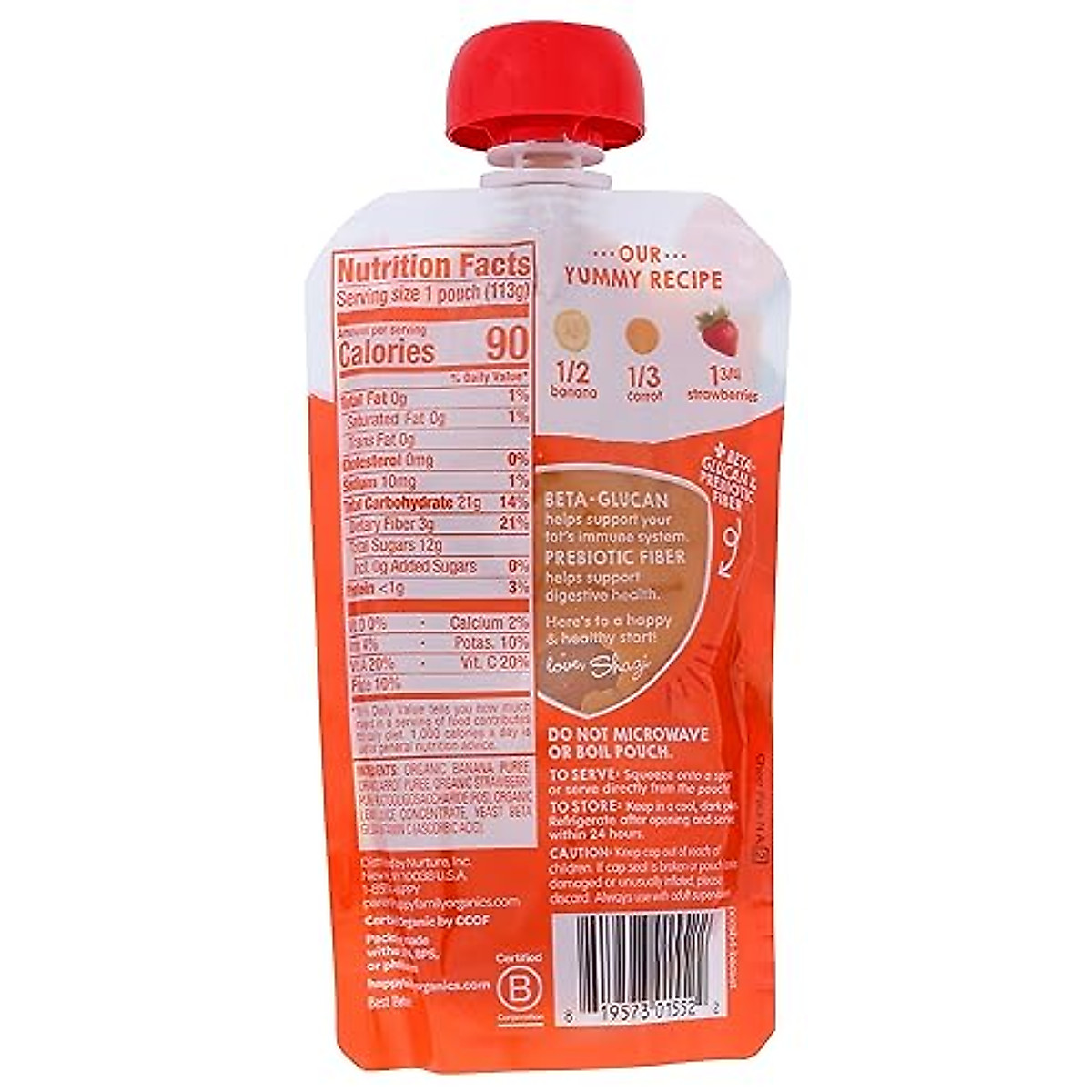 HAPPY TOT Organic Banana, Carrots, & Strawberries Immunity Baby Food, 4 OZ