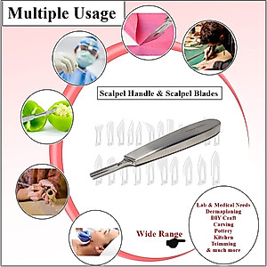 Scalpel Handle #8 Stainless Steel Knife, Blade Holder with Thick Handle Fits Blades No 60 for Precise Cutting, Student Educational-Use Biology Labs, DIY Crafts, Model Making, Repairs + More