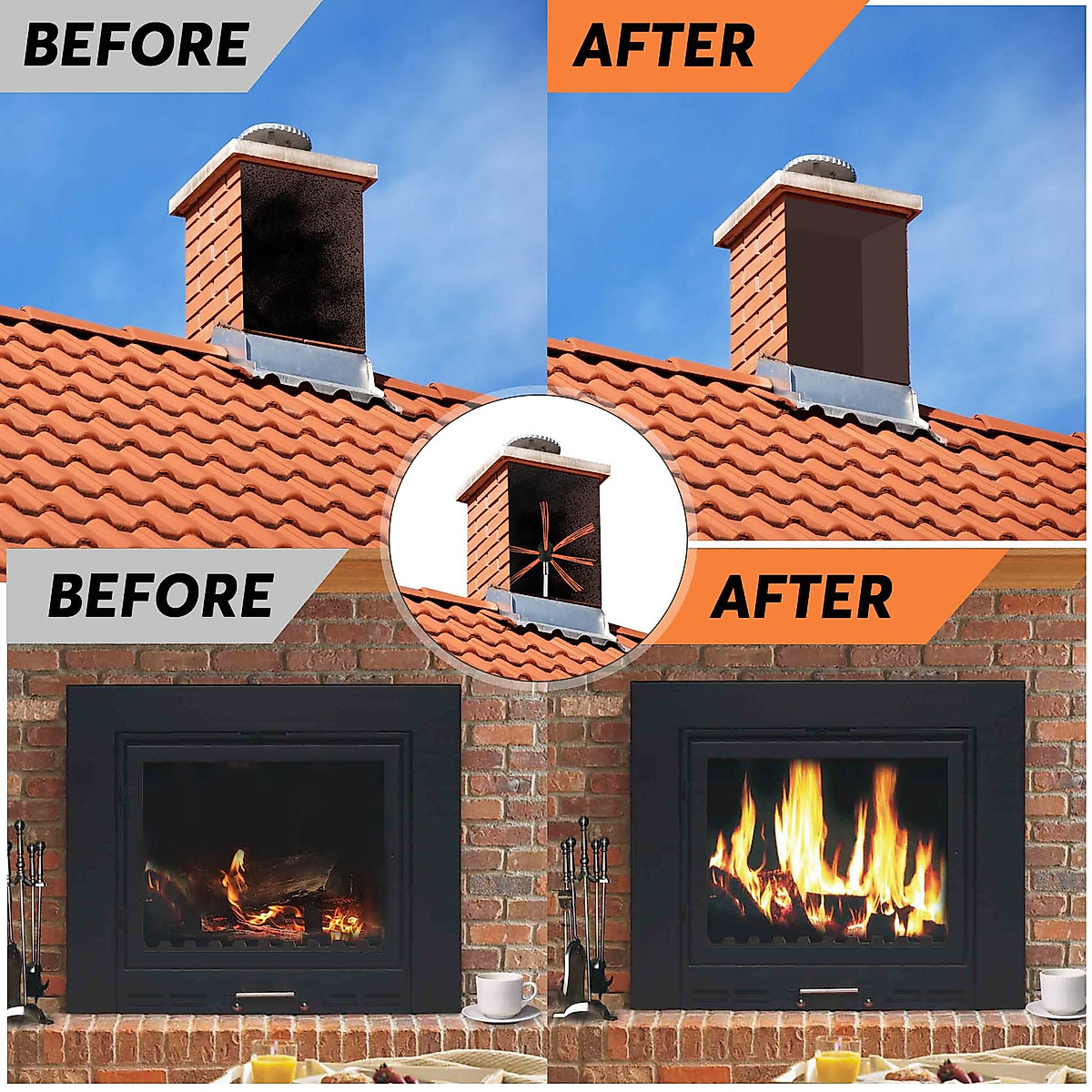 Slendor Chimney Sweep Kit, 39 Feet Chimney Cleaning Kit Chimney Cleaning Tool Chimney Brush with Button Locking System with 12 Nylon Flexible Rods for Sweeping Chimney Fireplaces.