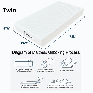LIYIH Twin Mattress, 4 Inch Twin Mattresses, Memory Foam Mattress, Children’s Rooms Mattress, Mattress is Very Comfy,CertiPUR-US Certified【2024 New Version】