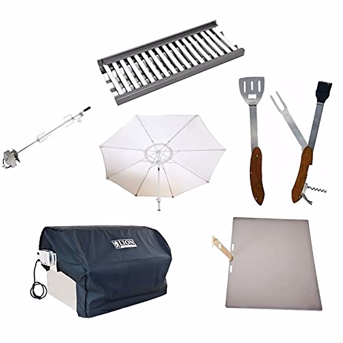 AMS Fireplace Lion BBQ Package Gas Grill 32", Double Side Burner, Door Drawer Combo, Vertical Door, Sink with Faucet and Accessories (Liquid Propane) | Free Table-top Bio Ethanol Fire Pit.