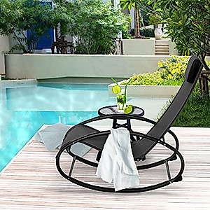 Outsunny Patio Rocking Lounge Chair Orbital Zero Gravity Seat Pool Chaise w/Pillow Black