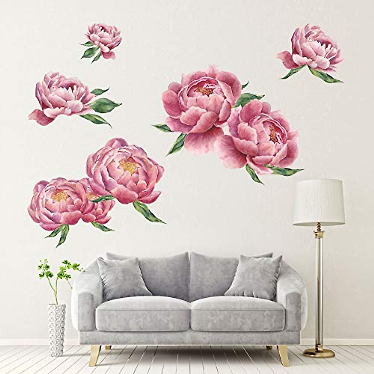 Large Peony Wall Decal Wall Sticker, Home Decor 40CM x200CM, Peel and Stick Removable Giant Wall Stickers Wall Mural for Kids Nursery Bedroom Living Room