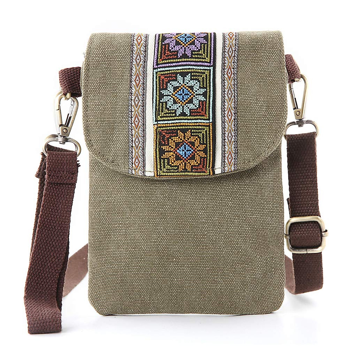 SILKAREA Embroidered Canvas Small Crossbody Bag Cell Phone Purse Large Tote Top Handle Shopper Handbag