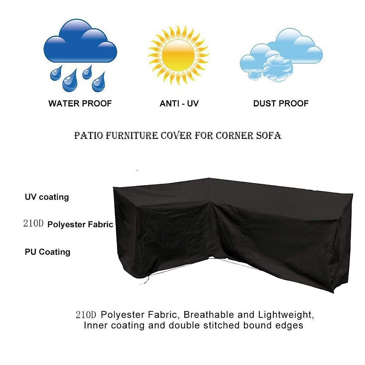 FLR Patio Furniture Cover 117x117Inches V Shaped Sectional Sofa Cover Waterproof Dustproof Furniture Protection Corner Sofa Cover for Outdoor Indoor Veranda
