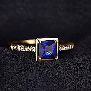 JewelryPalace Square Cut 1ct Created Sapphire Simulated Emerald Solitaire Rings for Her, 14K Yellow Gold 925 Sterling Silver Promise Ring for Women, Gemstone Jewelry Sets Rings 4.5