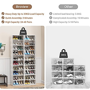 BROVIEW 10 Tiers 40 Pairs Heavy Duty Shoe Storage and Organizer, Hard Plastic Stackable Shoe Box, Shoe Cabinet storage for Entryway, Large Shoe Storage Bins, Shoe Rack with Magnetic Door Folding