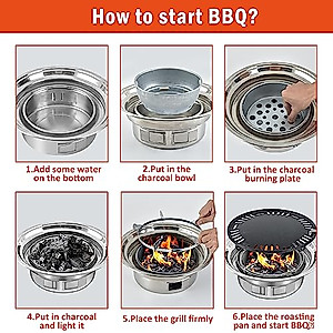 Panghuhu88 Korean BBQ Grill,Portable Household Charcoal Barbecue Grill, Non-stick Round Carbon Barbecue Grill with Insulation Pad Camping Grill Stove for Outdoor and Picnic