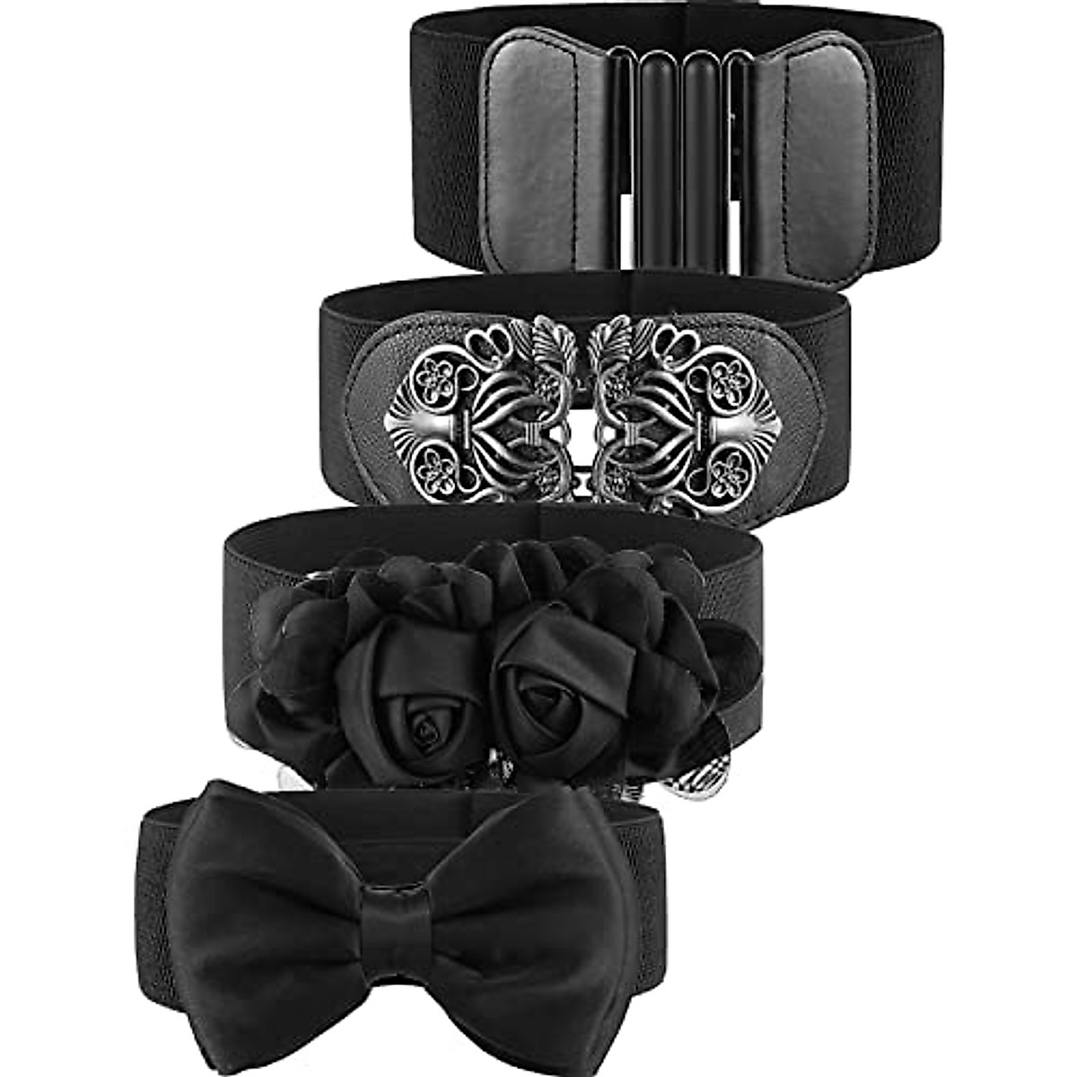 Chuangdi 4 Pieces Women Vintage Waist Belt Elastic Stretch Retro Cinch Belt Waistband for Jeans Pants Dresses (Rustic Style)