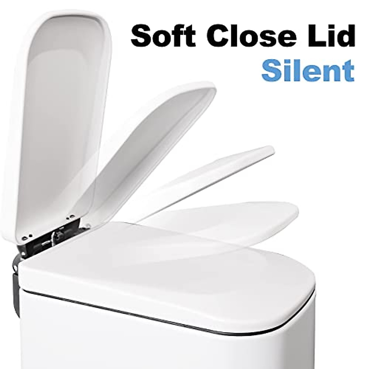 TrashAid Small Bathroom Trash Can with Lid Soft Close, 6 Liter / 1.6 Gallon Stainless Steel Garbage Can Narrow with Removable Inner Bucket, Step Pedal (White)