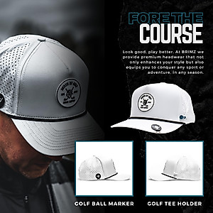 BRIMZ Golf Performance Hat - Breathable Sweat & Water Resistant Golfing Snapback Cap with Tee Holder & Magnetic Ball Marker (White)