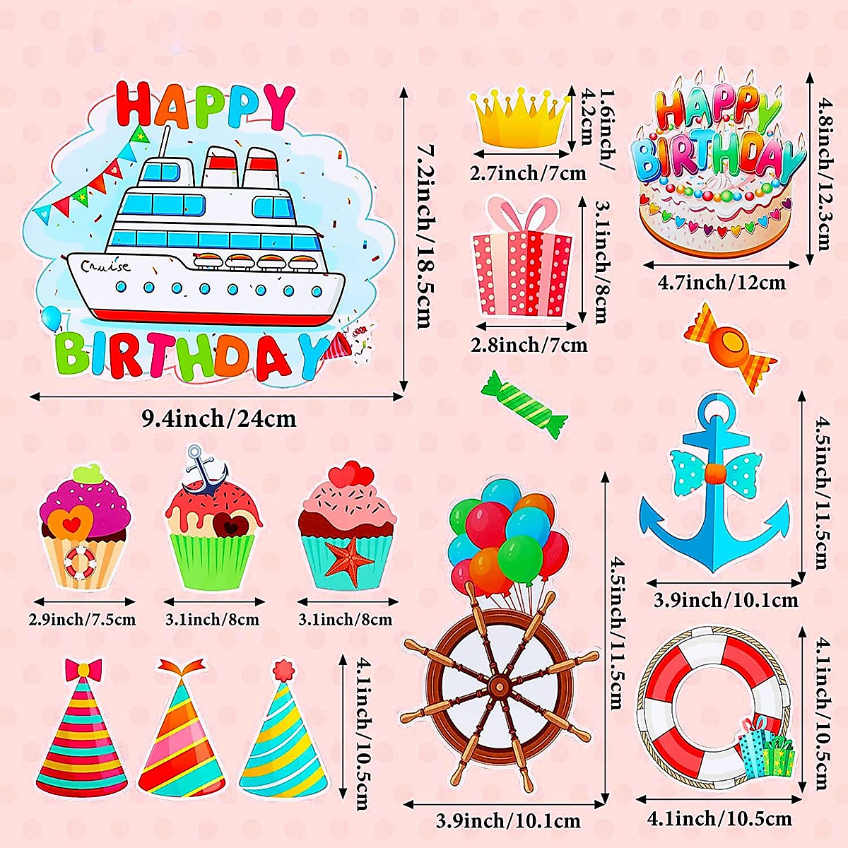 15 Pcs DIDODI Birthday Cruise Door Decorations Funny Magnetic Cruise Door Magnets Cruise Fridge Carnival Happy Birthday Decal Ship Door Birthday Magnets for Ship Party Refrigerator
