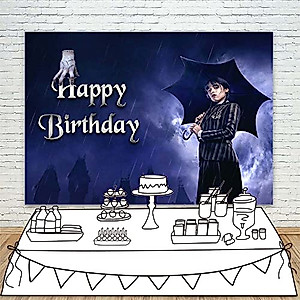 Wednesday Addams Happy Birthday Backdrop 7x5ft Wednesday Addams Birthday Backdrop Marlina for Girls Vinyl Wednesday Addams Themed Birthday Decorations Banner Customized