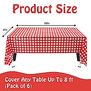 6 Pack Christmas Tablecloth Christmas Red Checkered Tablecloths Disposable Plastic Tablecloth for 8ft Long Rectangle Tables,108" X 54" Waterproof Covers for Christmas Party Decoration Supplies