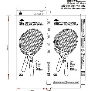 WBM Smart Bug Zapper with LED Night Light, 3,000 Volt Mosquito Electric Fly Swatter | USB Rechargeable |Fly Trap Racket Use for Indoor & Outdoor – 2 Pcs