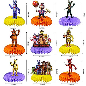 Birthday Party Supplies for Five Nights at Freddys, 9 Pcs Table Decoration 2-Side 3D Honeycomb Centerpiece and Tablecloth for Fnaf Birthday Party