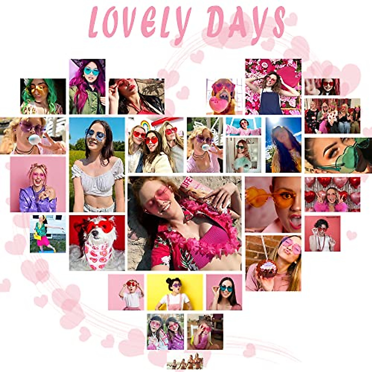LUCKYCHRIS 14 Pairs Pink Heart Sunglasses for Women Transparent Heart Shaped Sunglasses Bulk Fun Sunglasses Pack for Party Favor