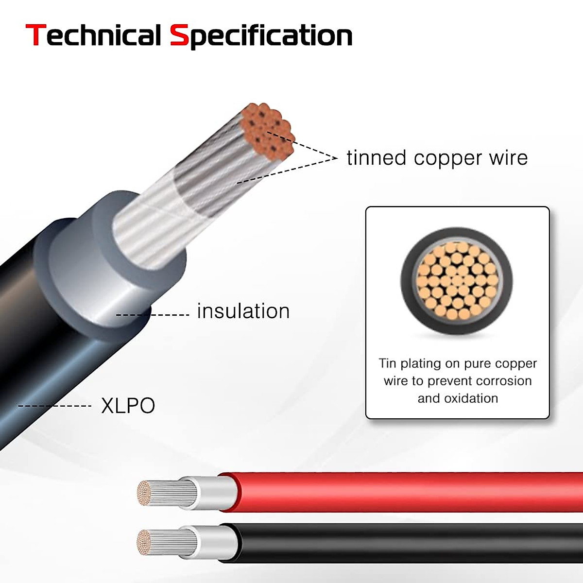 Solar Panel Extension Cable 12 Gauge 12 AWG 10 Feet Black + 10 Feet Red Solar Panel Extension Cable Wire Solar Connectors